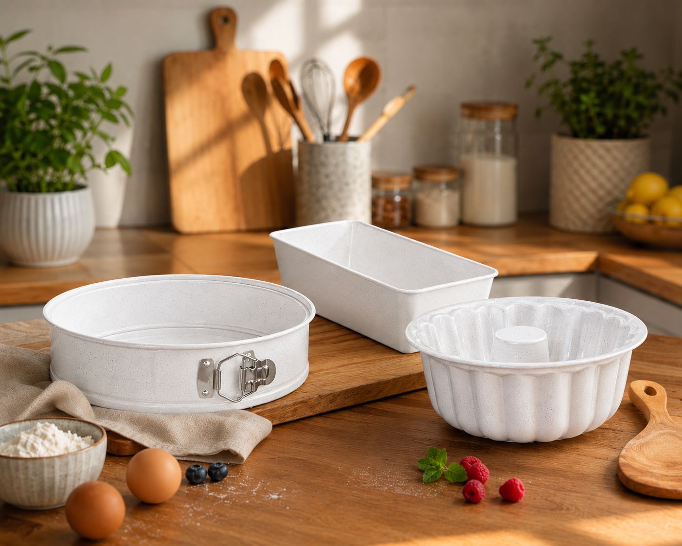 PoloChef Planeta – 3 Parçalı Beyaz Granit Kek Kalıbı Seti – Kelepçeli ...